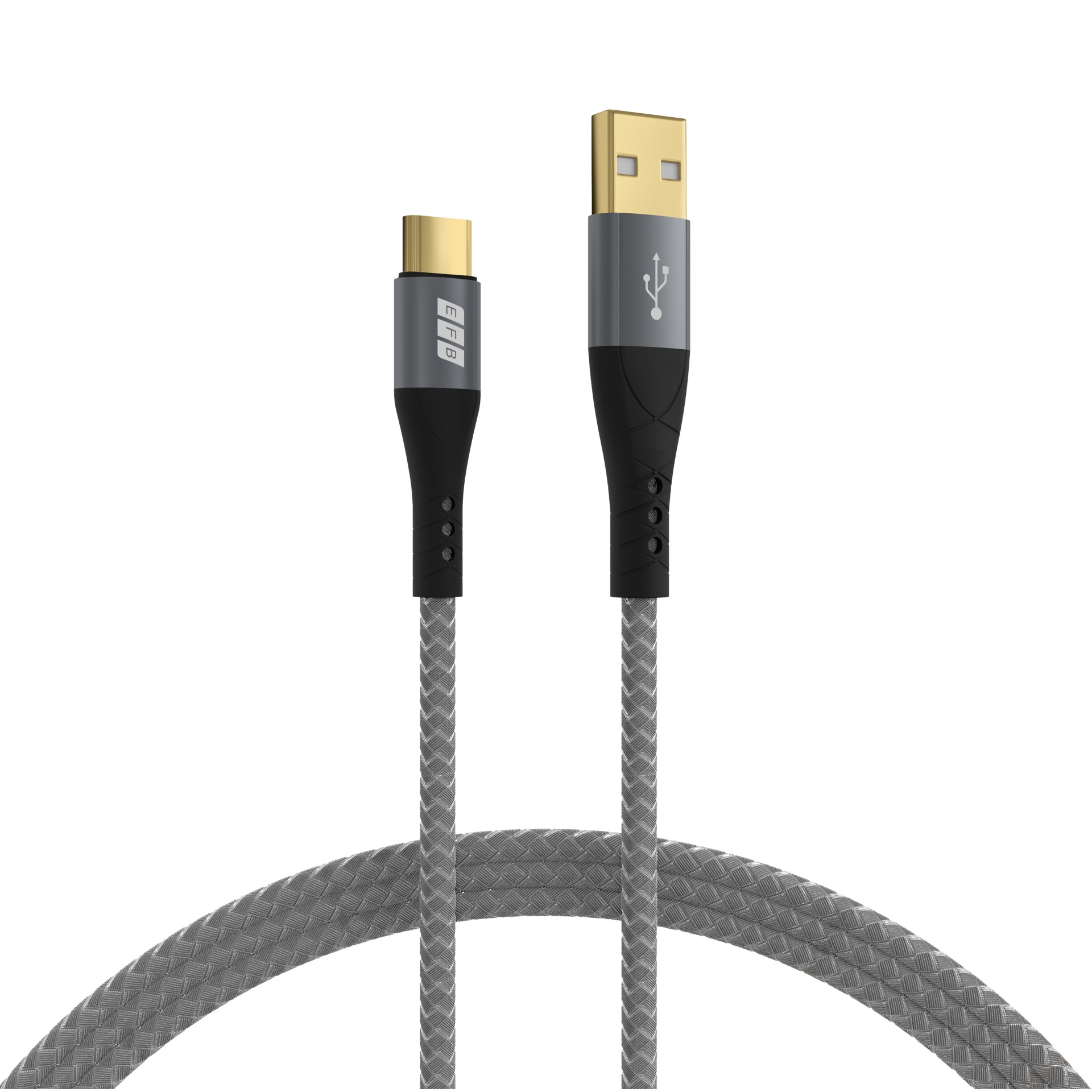 USB-A to USB-C cable 60W QC 3A 2m grey gold contacts textile coat ...